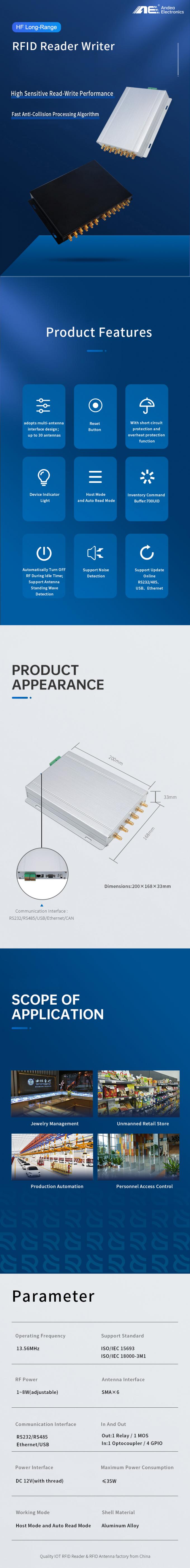 13.56MHz Long Distance Active RFID Reader HF RFID Reader With 6 Antenna ...