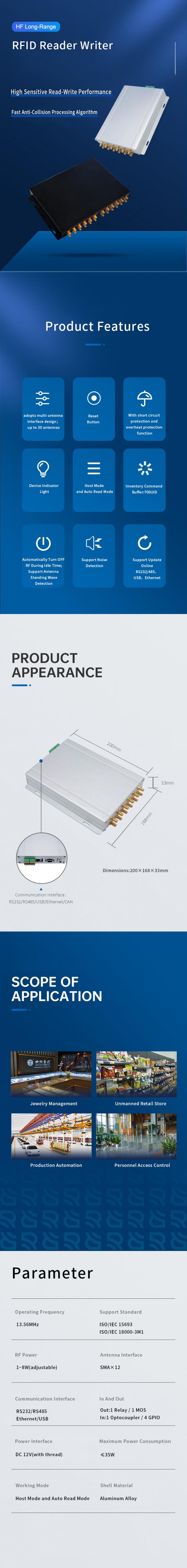 12 Channels Long Range RFID Card Reader HF RFID Readers For Intelligent ...