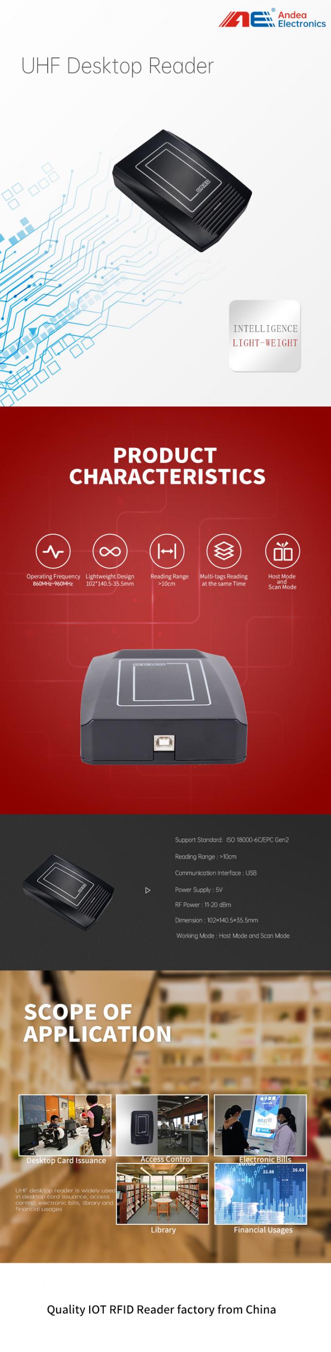 5V USB UHF RFID Reader ISO 18000-6C/EPC Gen2 Protocol For Door Access Control Management
